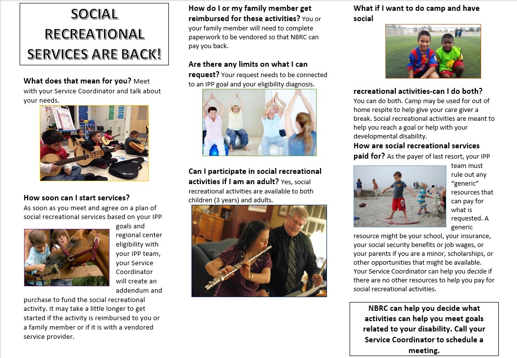 Social Recreational Services are Back! - North Bay Regional Center